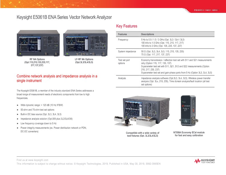 E5061B ENA Series Vector Network Analyzer PDF Asset Page | Keysight